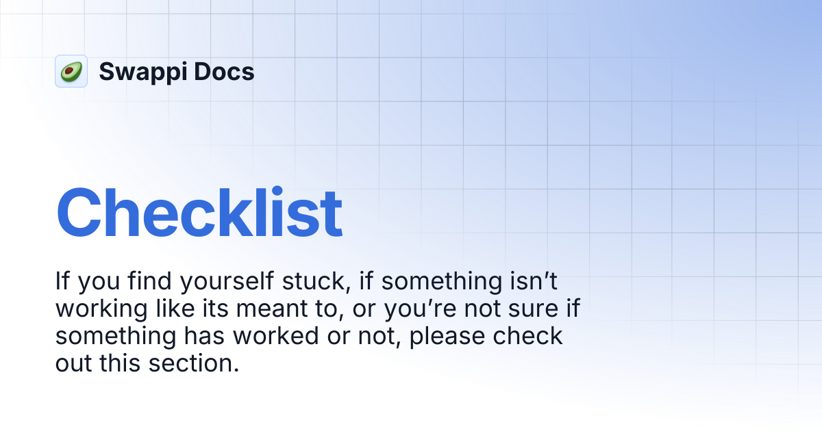 Checklist | Swappi Docs